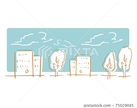 City landscape / building / tree line illustration - Stock Illustration ...