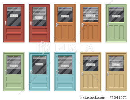 Shop door with open and closed sign vector...-插圖素材 [75041971] - PIXTA圖庫