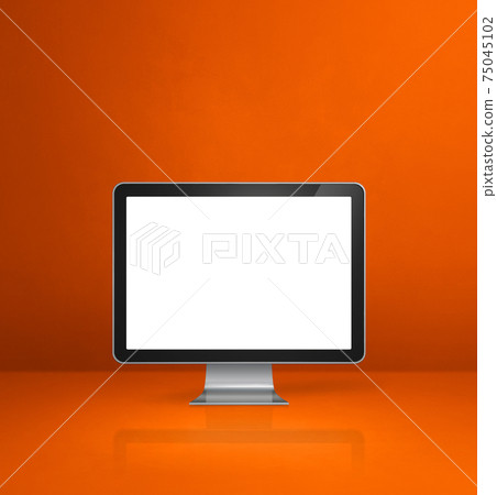 Computer pc on orange Desk background - Stock Illustration [75045102 ...