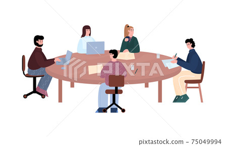 Business people negotiation scene cartoon flat... - Stock Illustration ...