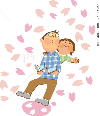 Cherry blossom petals and parent and child - Stock Illustration ...