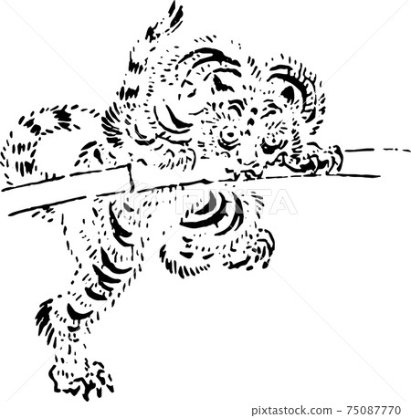 Tiger biting a stick - Stock Illustration [75087770] - PIXTA