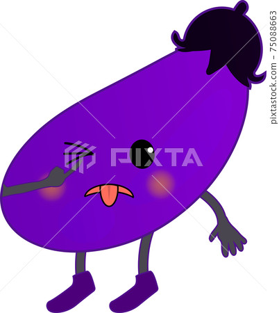 A cute character of eggplant playing Akanbe - Stock Illustration ...