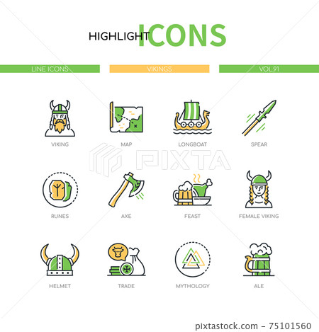 Vikings - modern line design style icons set - Stock Illustration ...