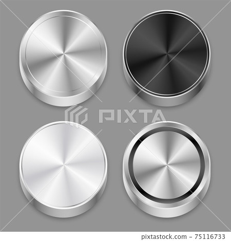realistic circular 3d brushed metal icons set - Stock Illustration ...