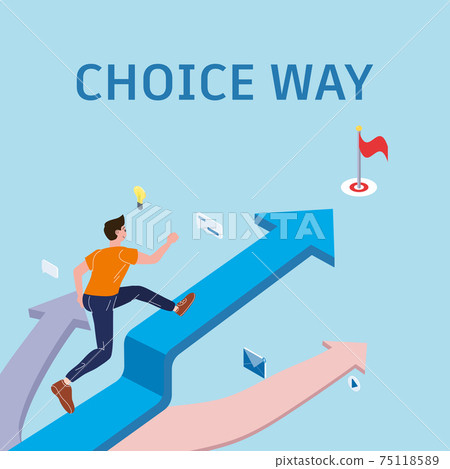 Choice way Young man chooses the path running... - Stock Illustration ...