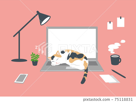 Telework and self-paced cat - Stock Illustration [75118831] - PIXTA