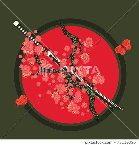 Japanese sword katana with sakura - Stock Illustration [75119350] - PIXTA