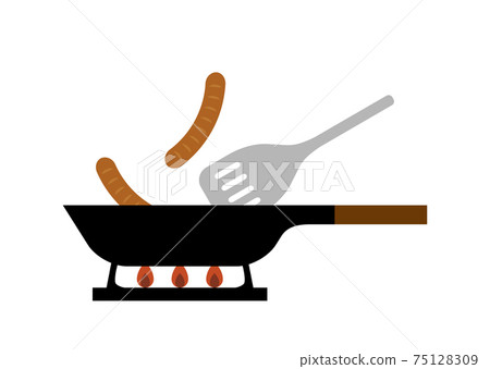 Frying pan wiener roasting illustration - Stock Illustration [75128309 ...