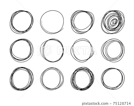 Set of round frames, hand drawing with a... - Stock Illustration ...