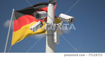 Waving flag of Germany and the security... - Stock Illustration ...
