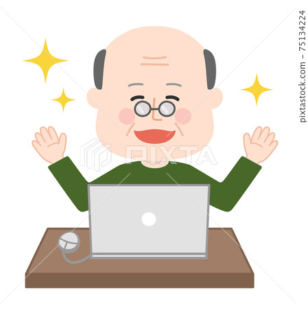 Senior men using a computer Happy illustrations - Stock Illustration ...