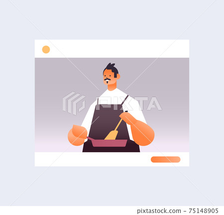 man food blogger preparing new recipe chef in... - Stock Illustration ...
