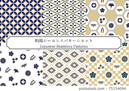 Japanese style pattern set seamless pattern... - Stock Illustration ...