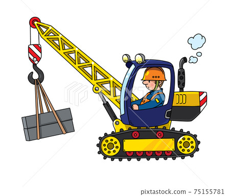 Mobile truck crane with a driver. Vector cartoon - Stock Illustration ...
