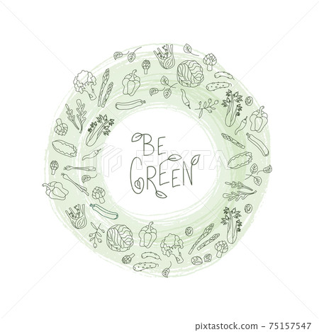 Be green sign with green vegetables frame.... - Stock Illustration ...