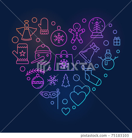 Christmas icons in heart shape. Vector Xmas... - Stock Illustration ...