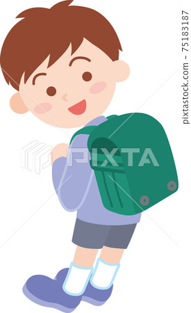 Boy carrying a green school bag on his back - Stock Illustration ...