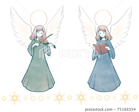 Angels with musical instruments and sheet music - Stock Illustration ...