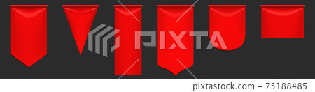 Red pennant flags mockup, blank hanging banners - Stock Illustration ...