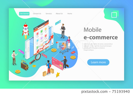 Isometric flat vector concept of mobile... - Stock Illustration ...