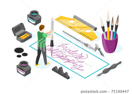 Calligraphy Hobby Isometric Composition - Stock Illustration [75198447 ...