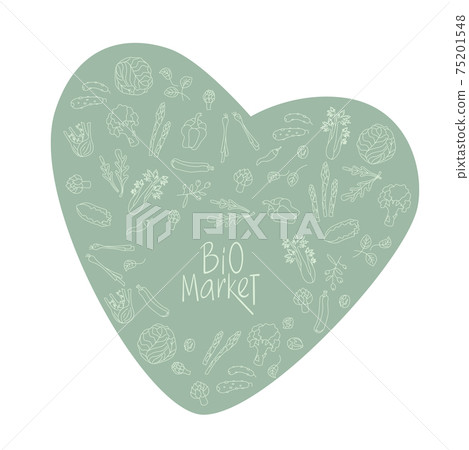 Bio market sign with green outline vegetables.... - Stock Illustration ...