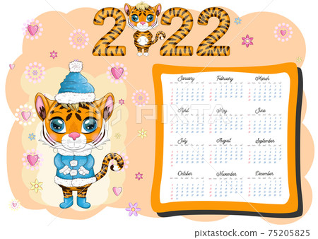 Cute Tiger Wall Calendar Template for 2022,... - Stock Illustration ...