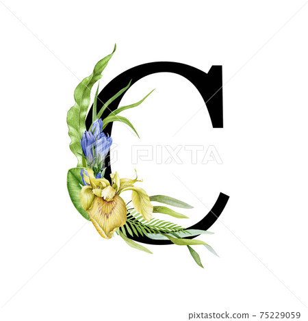 Floral spring alphabet. Flower letter. Capital... - Stock Illustration ...