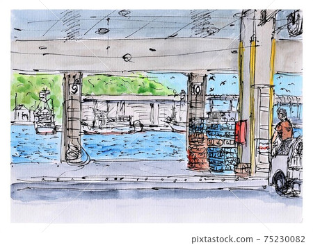 Scenery of fish market - Stock Illustration [75230082] - PIXTA