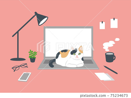 Living with telework and cats - Stock Illustration [75234673] - PIXTA