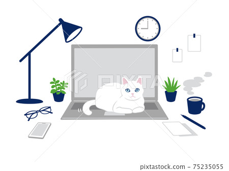Living with telework and cats - Stock Illustration [75235055] - PIXTA