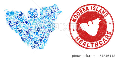 Healthcare Vaccine Mosaic Moorea Island Map and... - Stock Illustration ...