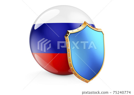 Russian flag with shield. Protect of Russia... - Stock Illustration ...