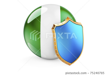 Nigerian flag with shield. Protect of Nigeria... - Stock Illustration ...