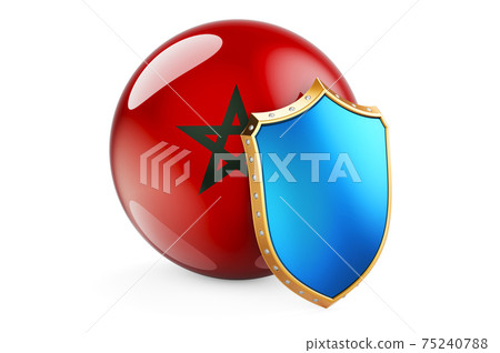 Moroccan flag with shield. Protect of Morocco... - Stock Illustration ...