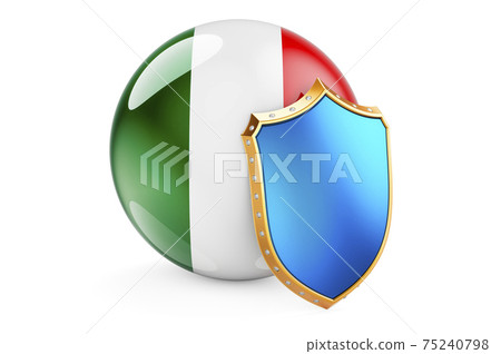 Italian flag with shield. Protect of Italy... - Stock Illustration ...