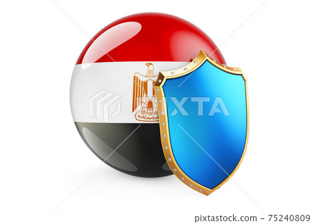 Egyptian flag with shield. Protect of Egypt... - Stock Illustration ...