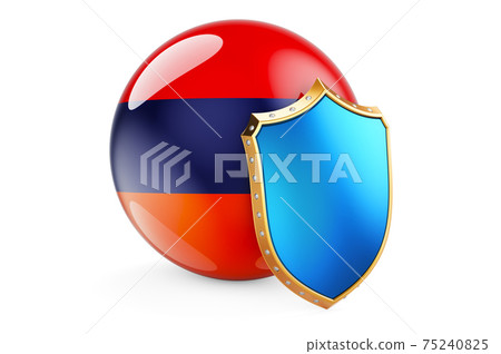 Armenian flag with shield. Protect of Armenia... - Stock Illustration ...