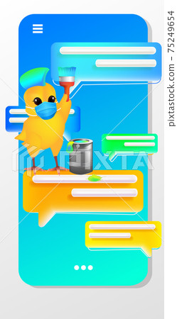 cute chick in mask holding brush happy easter... - Stock Illustration ...