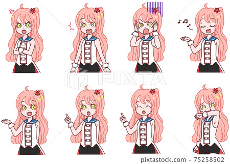 Girl Moe V Tuber Facial Expression Set - Stock Illustration [75258502 ...