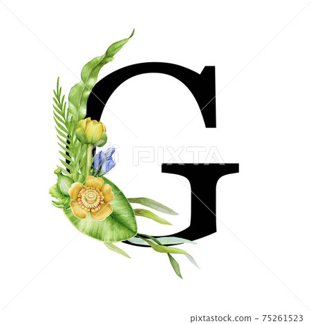Floral spring alphabet. Capital letter G. Font... - Stock Illustration ...