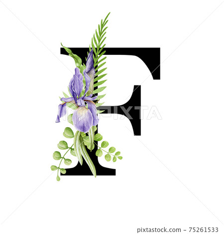 Capital letter F. Floral spring alphabet. Font... - Stock Illustration ...