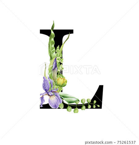 Floral spring alphabet. Capital letter L. Font... - Stock Illustration ...