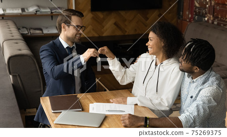 Satisfied African American clients receiving... - Stock Photo [75269375 ...