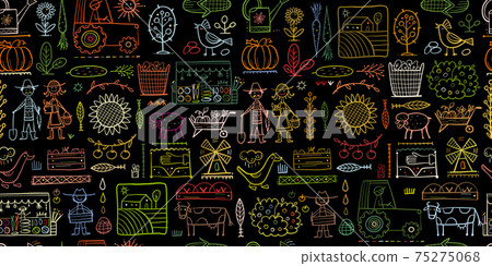 Organic Farm Seamless Pattern Background For... - Stock Illustration ...