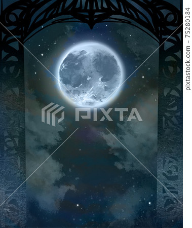 The silver full moon and the floating clouds... - Stock Illustration ...