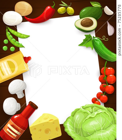 Kitchen recipe note, cooking page in food frame - Stock Illustration ...