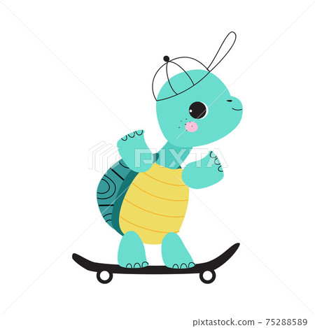Cute Turtle with Shell and Short Feet Wearing... - Stock Illustration ...