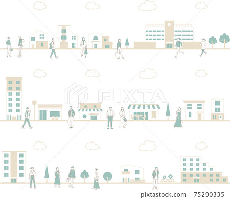 Seamless city landscape and people - Stock Illustration [75290335] - PIXTA